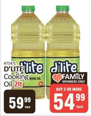 D'LITE Cooking Oil 2lt offer at KitKat Cash and Carry
