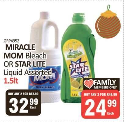 MIRACLE MOM Bleach OR STAR LITE Liquid Assorted 1.5lt offer at KitKat ...