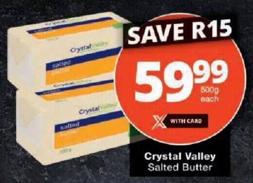 Crystal Valley Salted Butter 500 g offer at Checkers Valid from 20-11-2025