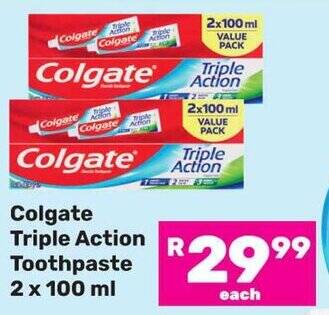 Colgate Triple Action Toothpaste 2 x 100 ml offer at Game