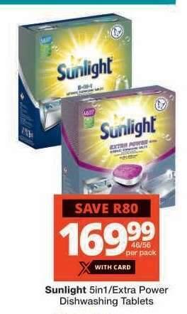 Sunlight 5in1/Extra Power Dishwashing Tablets offer at Checkers