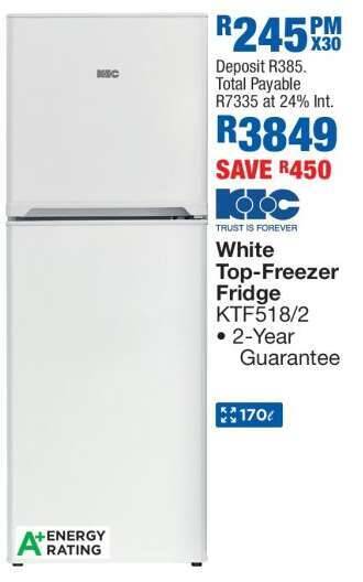 White Top-Freezer Fridge KTF518/2 offer at OK Furniture