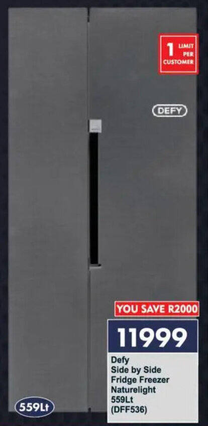 Defy Side by Side Fridge Freezer Naturelight offer at President Hyper