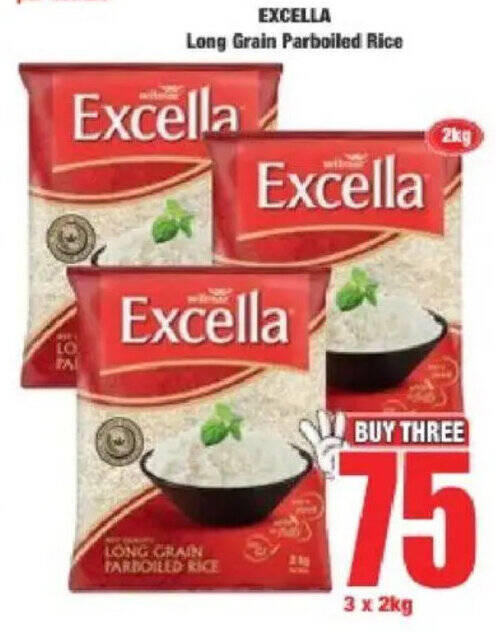 EXCELLA Long Grain Parboiled Rice 3 x 2 kg offer at Boxer
