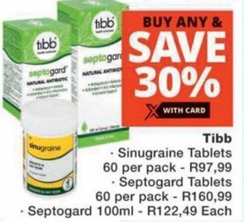 Tibb Sinugraine Tablets offer at Checkers Hyper