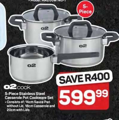5-Piece Stainless Steel Casserole Pot Cookware Set offer at Pick n Pay ...