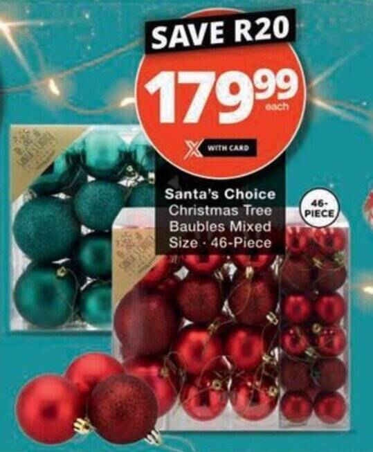 Santa's Choice Christmas Tree Baubles Mixed Size offer at Checkers Hyper