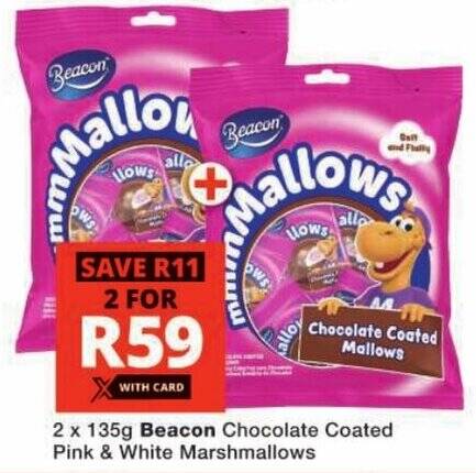 Beacon Chocolate Coated Pink & White Marshmallows 2 x 135 g offer at ...