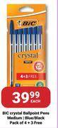 Bic Crystal Ballpoint Pens Medium Blue/Black Pack Of 4 + 3 Free-Each ...