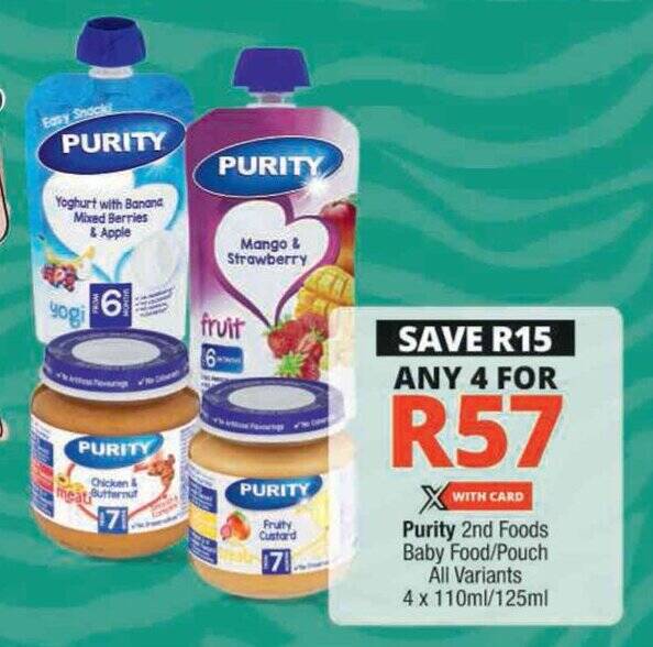 Purity 2nd Foods Baby Food/ Pouch All Variants offer at Checkers