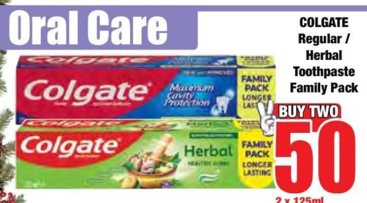 COLGATE Regular / Herbal Toothpaste Family Pack offer at Boxer