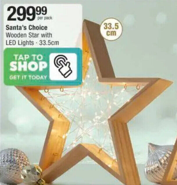 Santa's Choice Wooden Star with LED Lights offer at Checkers Hyper