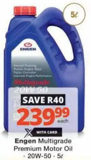 Engen Multigrade Premium Motor Oil offer at Checkers Hyper
