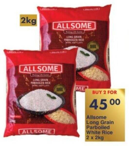 Allsome Long Grain Parboiled White Rice 2 x 2 kg offer at President Hyper