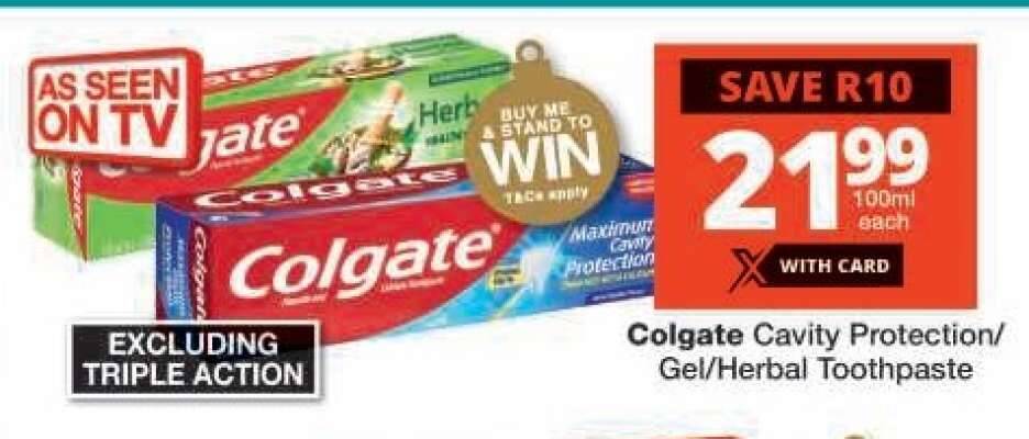 Colgate Cavity Protection/Gel/Herbal Toothpaste offer at Checkers
