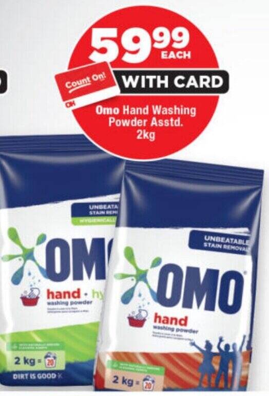 Omo Hand Washing Powder Asstd. 2 kg offer at OK Foods