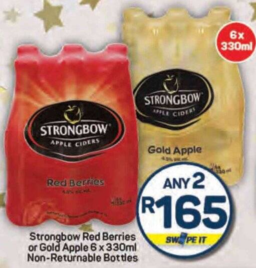 Strongbow Red Berries or Gold Apple Non-Returnable Bottles 2 x 6 x 330 ...