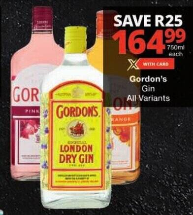 Gordon's Gin All Variants 750 ml offer at Checkers
