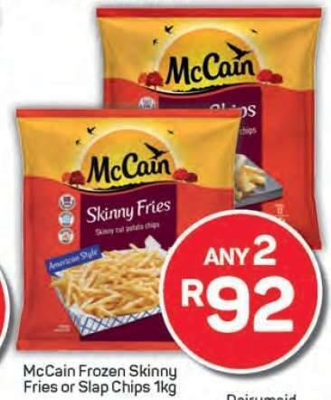 McCain Frozen Skinny Fries or Slap Chips 1kg offer at Pick n Pay