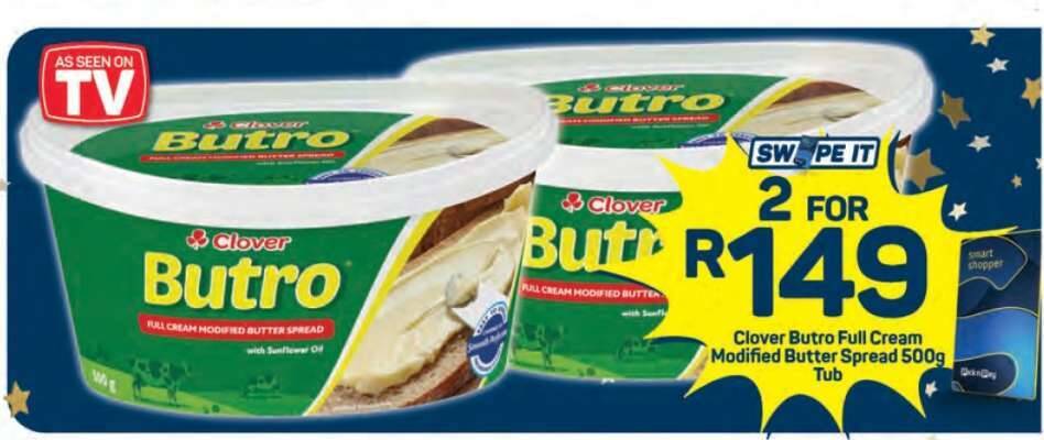 Clover Butro Full Cream Modified Butter Spread 500g Tub offer at Pick n Pay