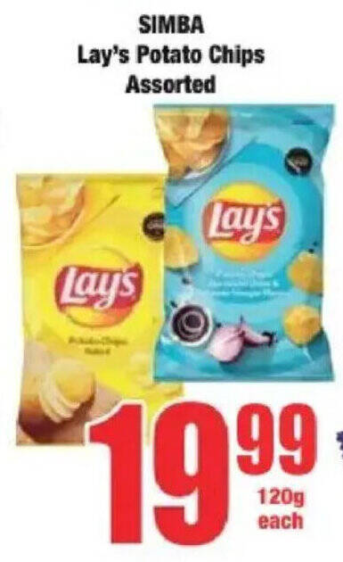 SIMBA Lay's Potato Chips Assorted 120 g offer at Boxer