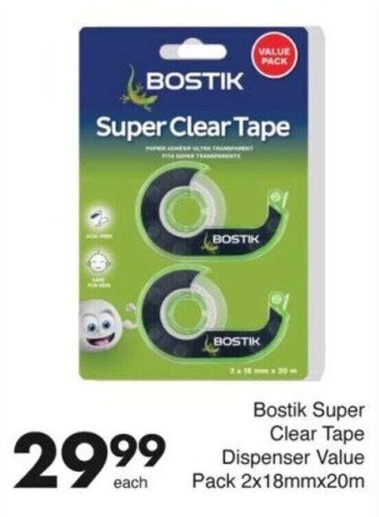 Bostik Super Clear Tape Dispenser Value Pack offer at Save Hyper