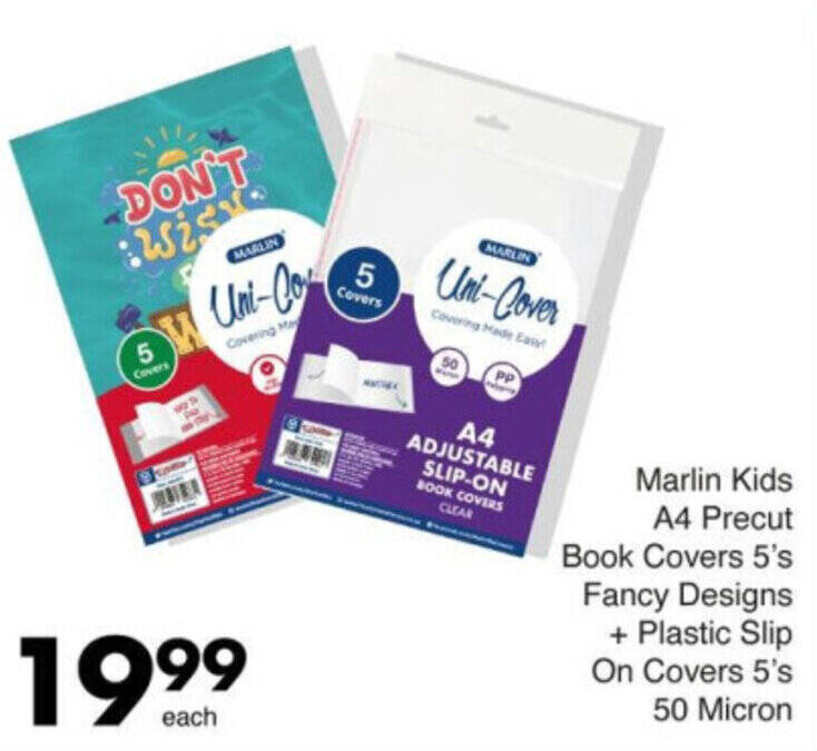 Marlin Kids A4 Precut Book Covers Fancy Designs + Plastic Slip On ...