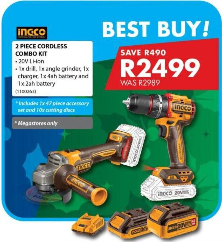 Ingco cordless combo kit offer at Chamberlain R 2 499,00