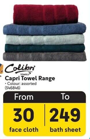 Colibri Capri Towel Range offer at Makro
