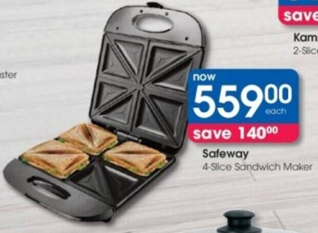 Safeway 4-Slice Sandwich Maker offer at Clicks