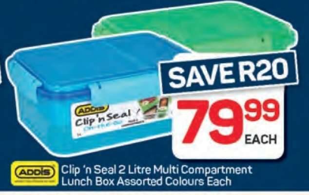 Clip ‘n Seal 2 Litre Multi Compartment Lunch Box Assorted Colours Each ...