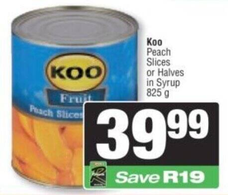 Koo Peach Slices or Halves in Syrup 825 g offer at Spar