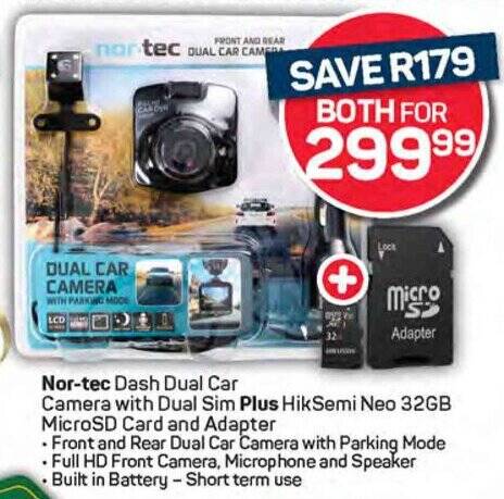 Nor-tec Dash Dual Car Camera with Dual Sim Plus HikSemi Neo 32GB ...