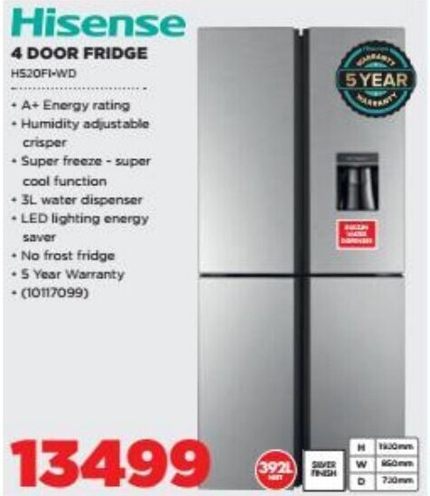 Hisense 4 Door Fridge offer at HiFi Corp