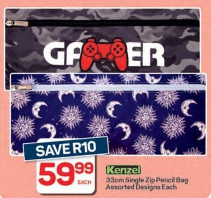 Kenzel Single Zip Pencil Bag Assorted Designs offer at Pick n Pay ...