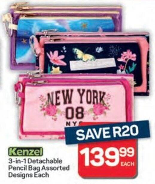 Kenzel 3-in-1 Detachable Pencil Bag Assorted Designs offer at Pick n ...