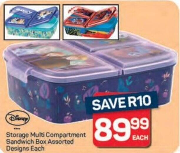 Disney Storage Multi Compartment Sandwich Box Assorted Designs offer at ...