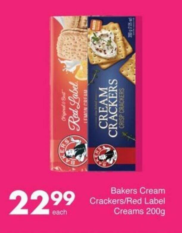 Bakers Cream Crackers/ Red Label Creams 200 g offer at Save