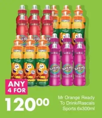 Mr Orange Ready To Drink/ Rascals Sports 4 x 6 x 300 ml offer at Save Hyper