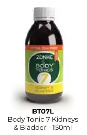 ZONKE Body Tonic 7 Kidneys & Bladder 150 ml offer at Table Charm Direct