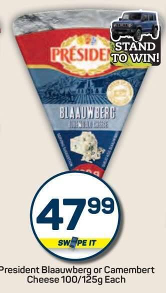 President Blaauwberg or Camembert Cheese 100/125g Each offer at Pick n Pay