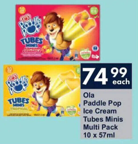 Ola Paddle Pop Ice Cream Tubes Minis Multi Pack 10 x 57 ml offer at ...