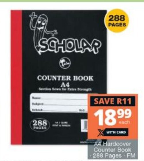 A4 Hardcover Counter Book 288 Pages FM offer at Checkers