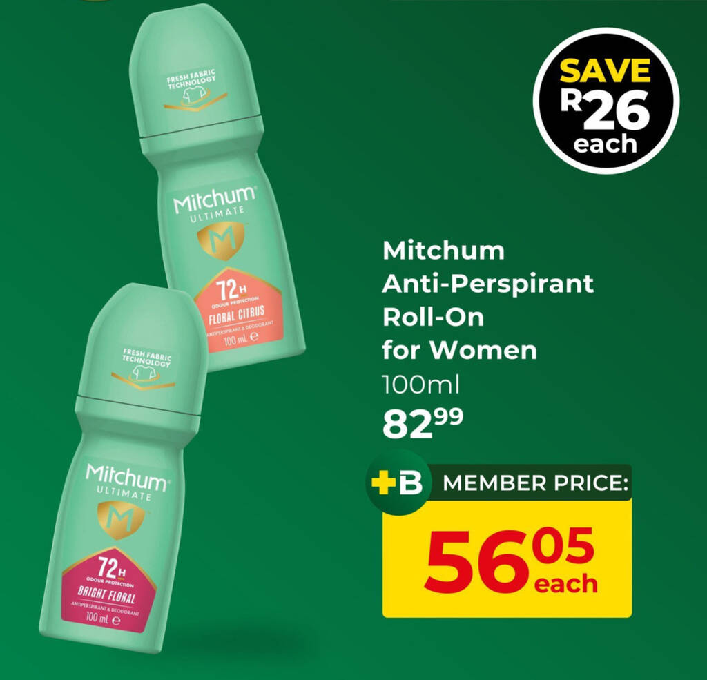 Mitchum Anti-Perspirant Roll-On for Women 100 ml offer at Dis-Chem