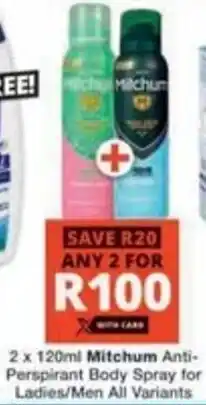 Mitchum Anti-Perspirant Body Spray for Ladies/ Men All Variants 2 x 120 ...