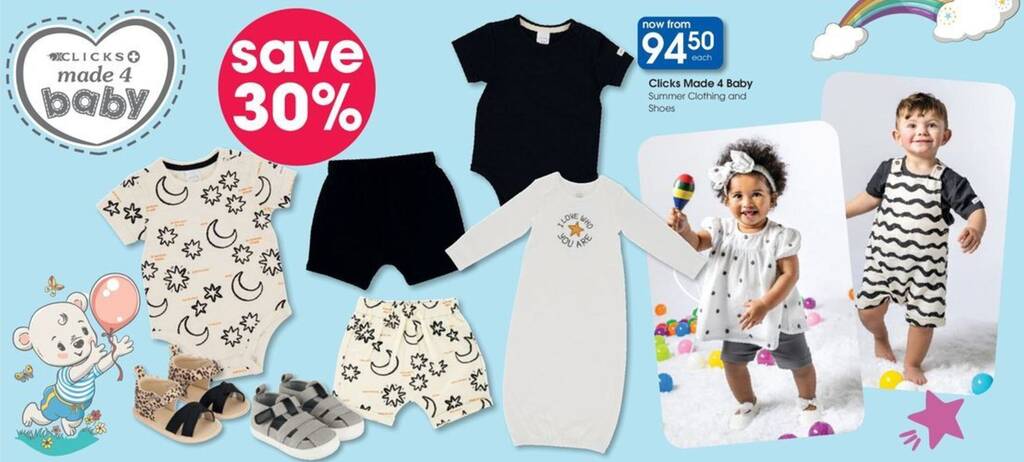 Clicks Made 4 Baby Summer Clothing and Shoes offer at Clicks
