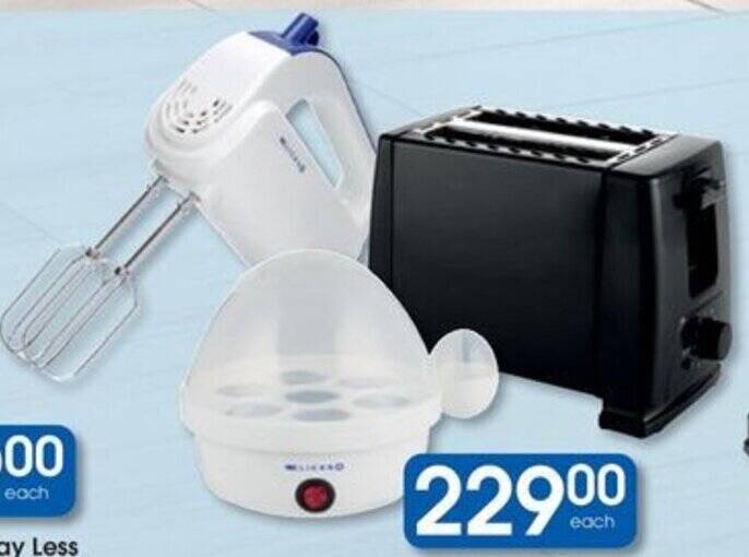 Clicks Pay Less 2-Slice Toaster Hand Mixer or 7-Egg Boller offer at Clicks