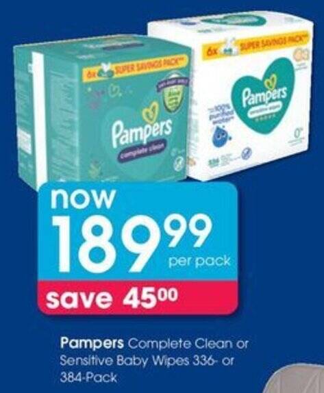 Pampers Complete Clean or Sensitive Baby Wipes offer at Clicks