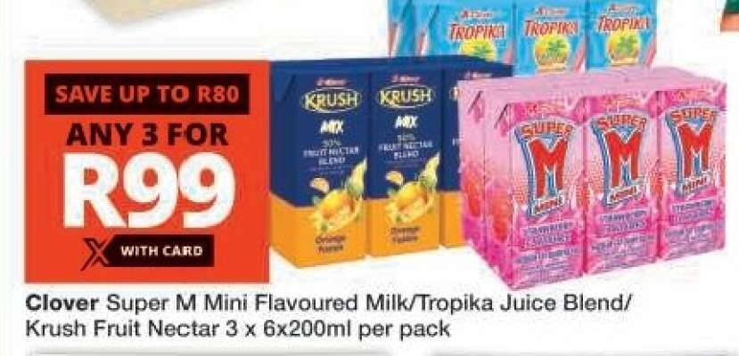 Clover Super M Mini Flavoured Milk/Tropika Juice Blend/Krush Fruit ...
