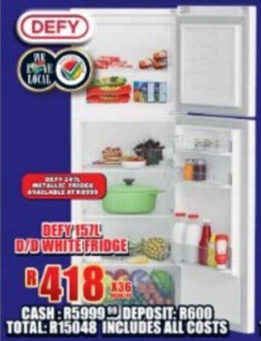 Defy double door white fridge 157 L offer at Lewis